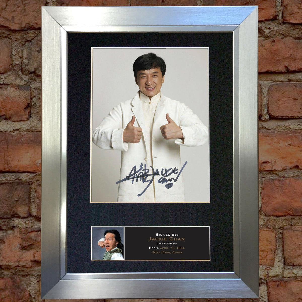 JACKIE CHAN Chan Kong-Sang Signed Autograph Mounted Photo Repro A4 Pri ...